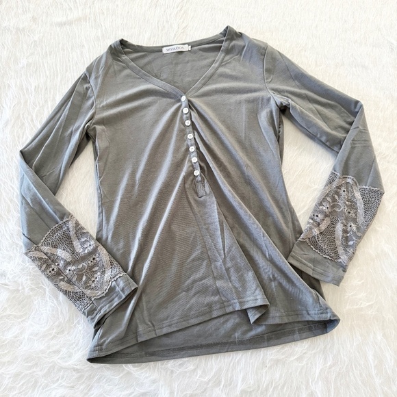 MISSLOOK | Tops | Mistook Grey Lace Long Sleeve Top | Poshmark